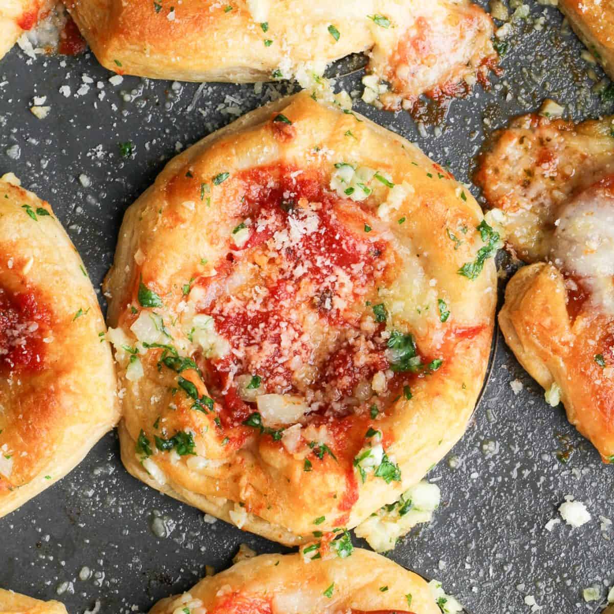 Garlic Parmesan Mini Deep Dish Pizzas - Bad Batch Baking