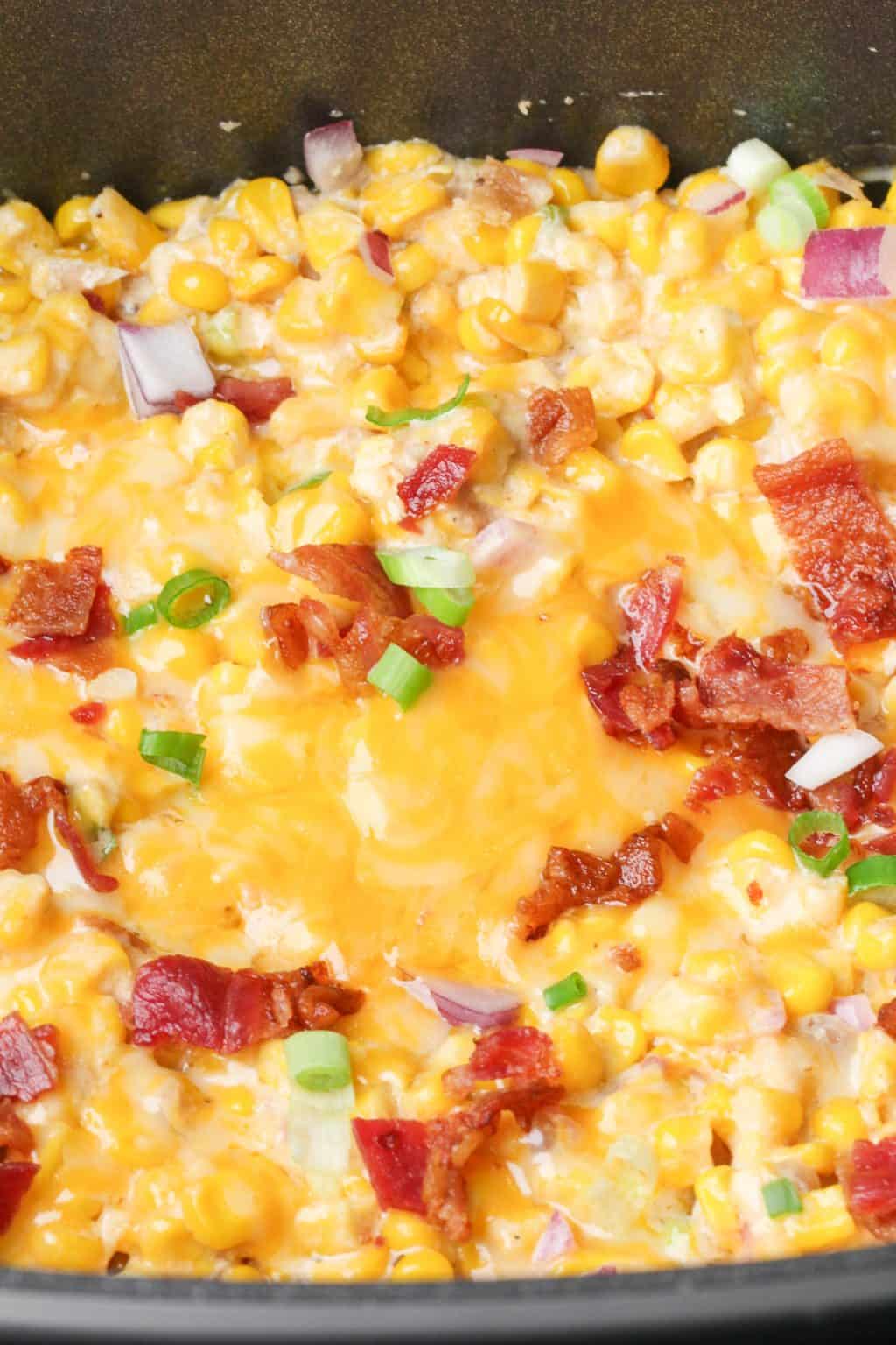 Cheesy Loaded Slow Cooker Creamed Corn - Bad Batch Baking