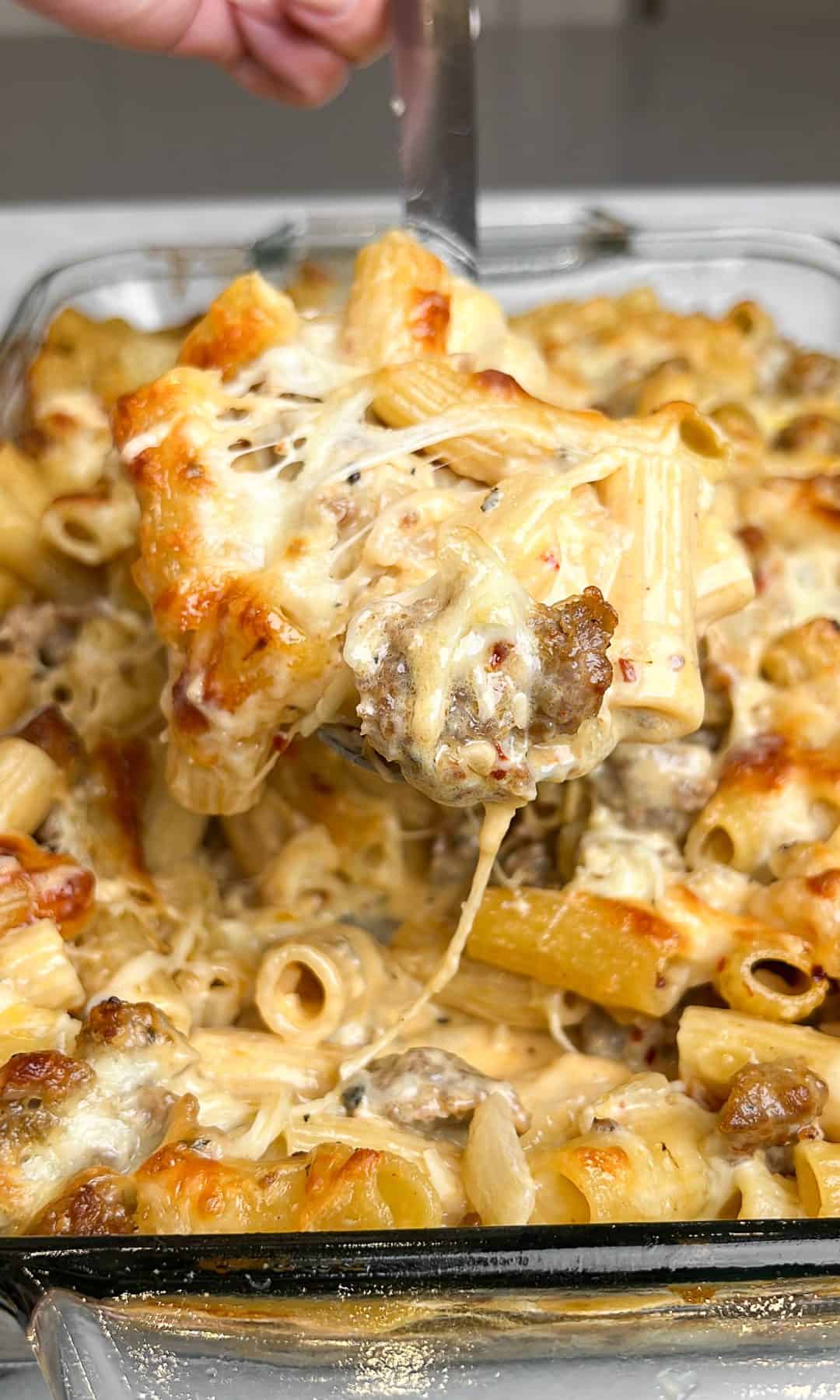 Creamy Sausage Alfredo Bake - Bad Batch Baking