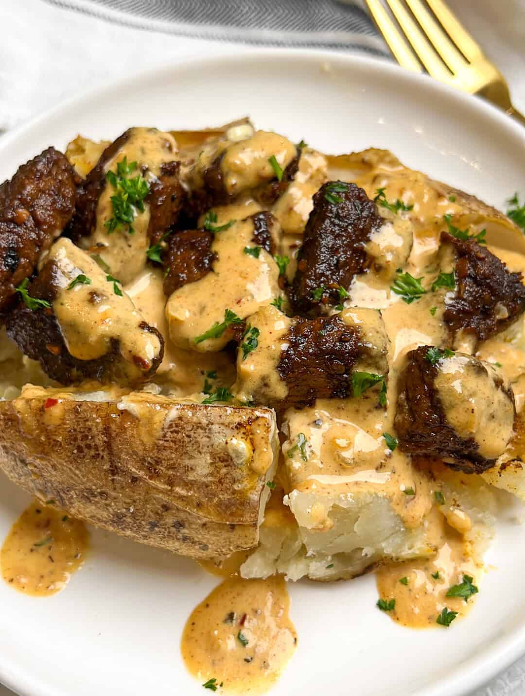 Loaded Baked Potato with Steak Bites - Bad Batch Baking