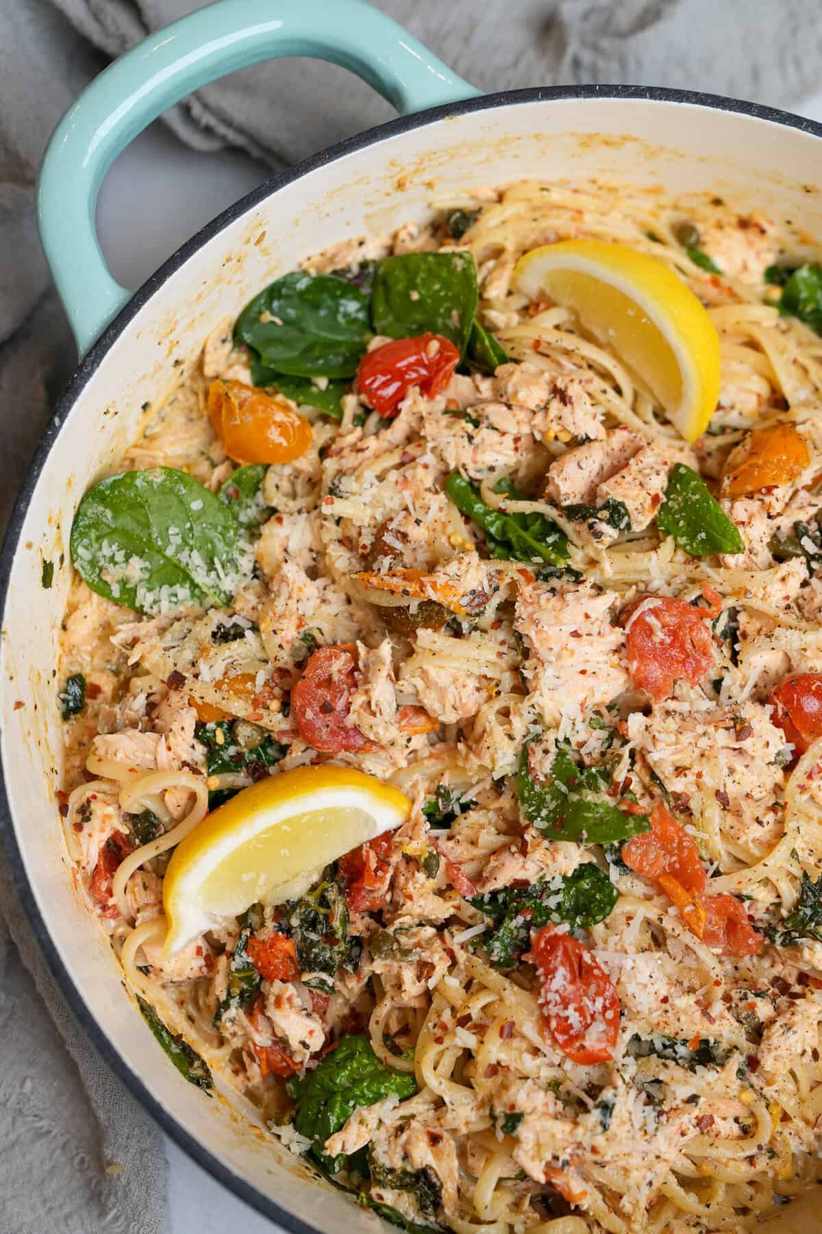 Boursin Tomato Pasta with Salmon - Bad Batch Baking