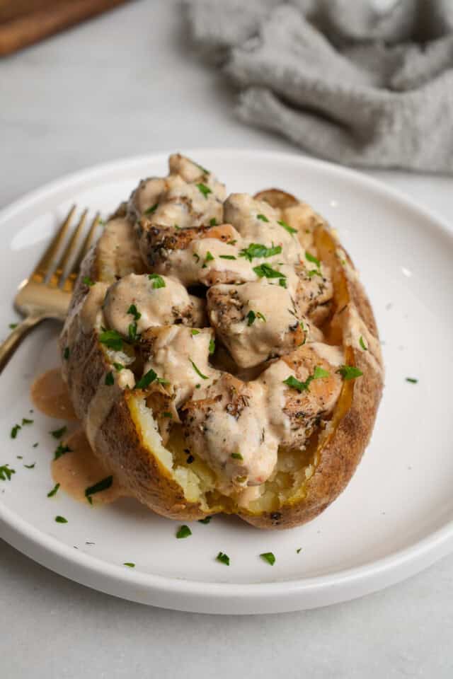 Chicken Alfredo Stuffed Potato | Bad Batch Baking