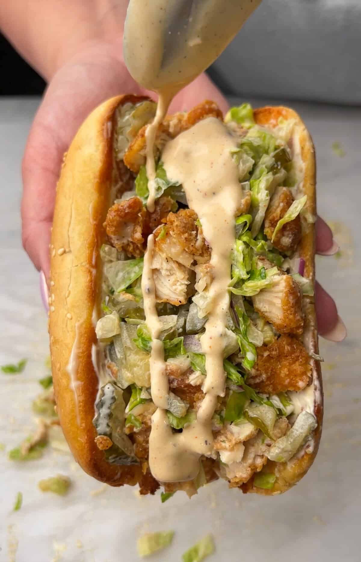 Chicken Chopped Sandwich with Alabama BBQ Sauce - Bad Batch Baking